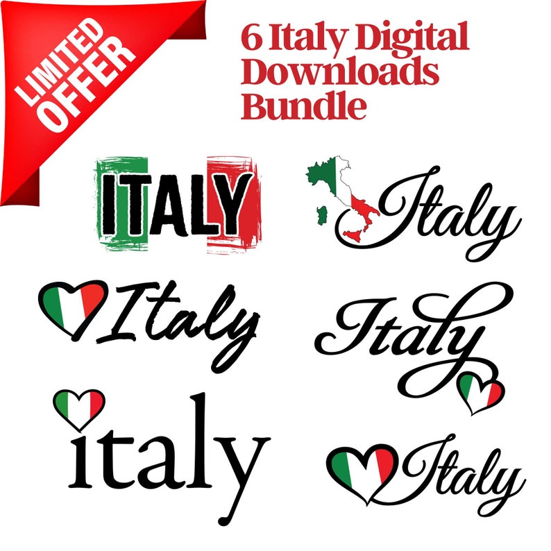 Italian Digital Bundle, SVG, PNG Instant Downloads, 6 Italy Digital ...