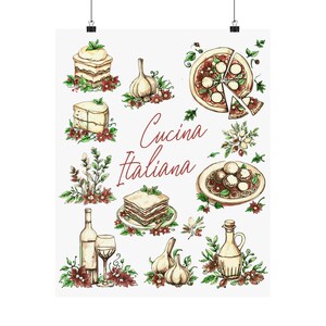 Italian Cuisine Wall Art Poster - Matte Vertical Posters, Italian Food ...