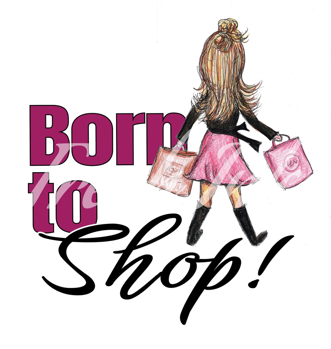 Digital Download, Born to Shop Hand Drawn, Printable Artwork, Digital ...