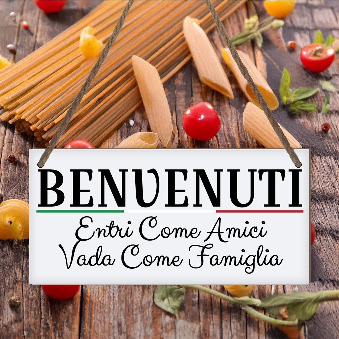 Italian Sign, Rustic Wood Benvenuti Wall Art, Italian Enter as Friends ...