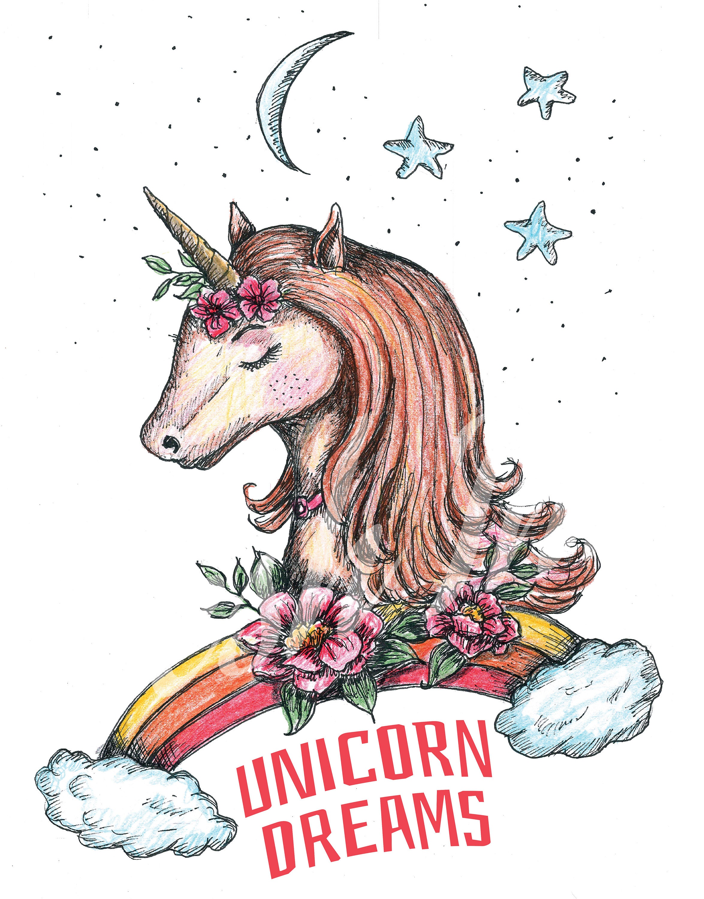 Kids Coloring Page Printable Download Unicorn Dreams Hand Drawn ...