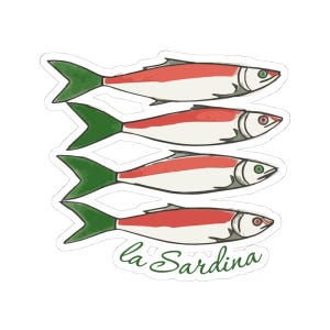 Italian Flag La Sardina Sticker, Laptop Water Bottle Decal, Whimsical ...