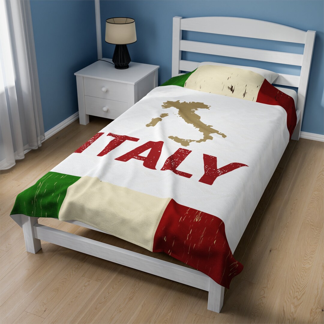 Italian, Home Decor Blanket, Rustic Flag, Italy, Velveteen Plush ...