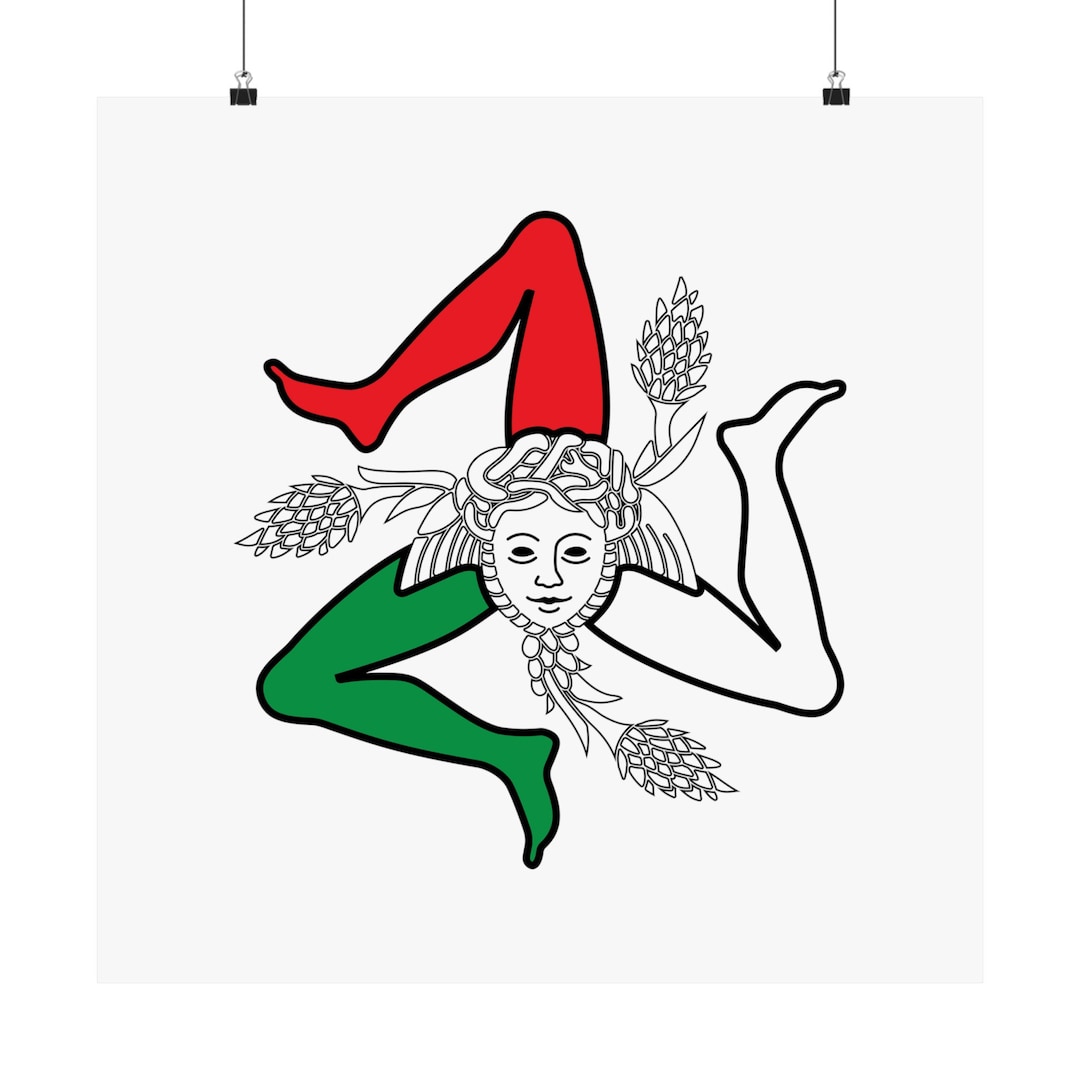 Sicilian Poster, Trinacria Italian Print, Italy Flag, Matte Horizontal ...