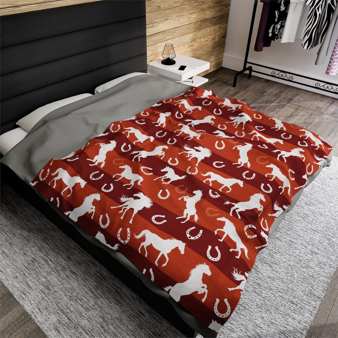 Home Decor, Cozy Blanket, Horses and Horseshoes Velveteen Plush Blanket ...