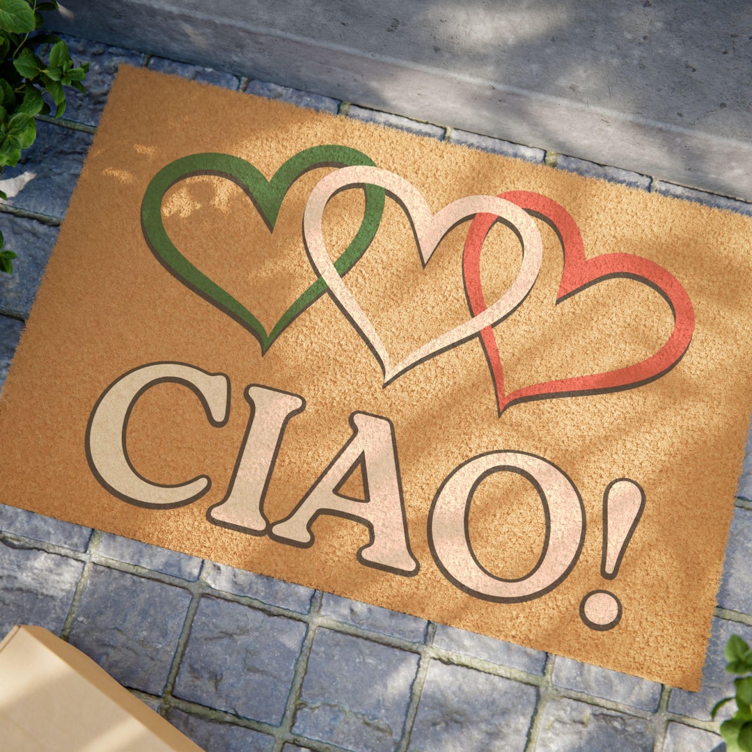 Ciao Italian Coir Doormat: Italian Flag Hearts Welcome Mat - Etsy