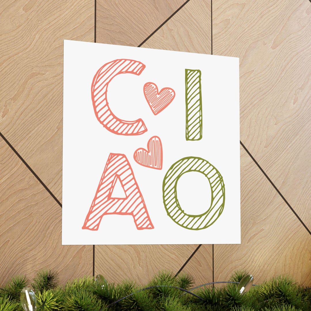 Italian Poster, Italian Ciao Hearts Vertical Poster, Doodle Hearts and ...