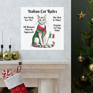 Italian Cat Rules Poster, Matte Italian Flag Cat Print, Personalized ...