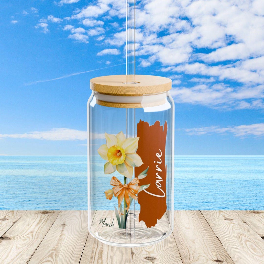 Personalized March Birth Flower Sipper Glass, Mother's Day Gift ...