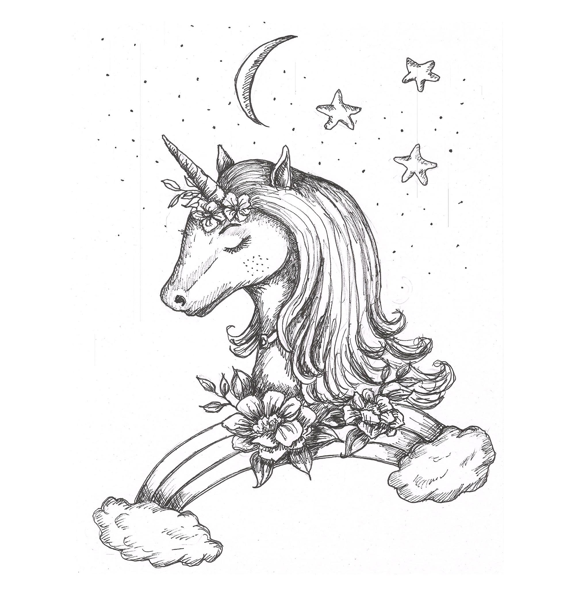 Kids Coloring Page Printable Download Unicorn Dreams Hand Drawn ...