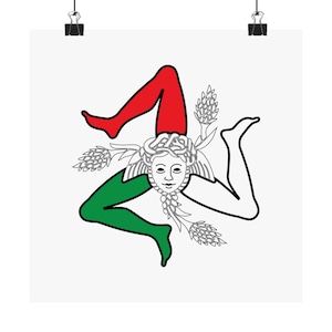 Sicilian Poster, Trinacria Italian Print, Italy Flag, Matte Horizontal ...