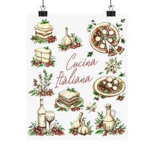 Italian Cuisine Wall Art Poster - Matte Vertical Posters, Italian Food ...