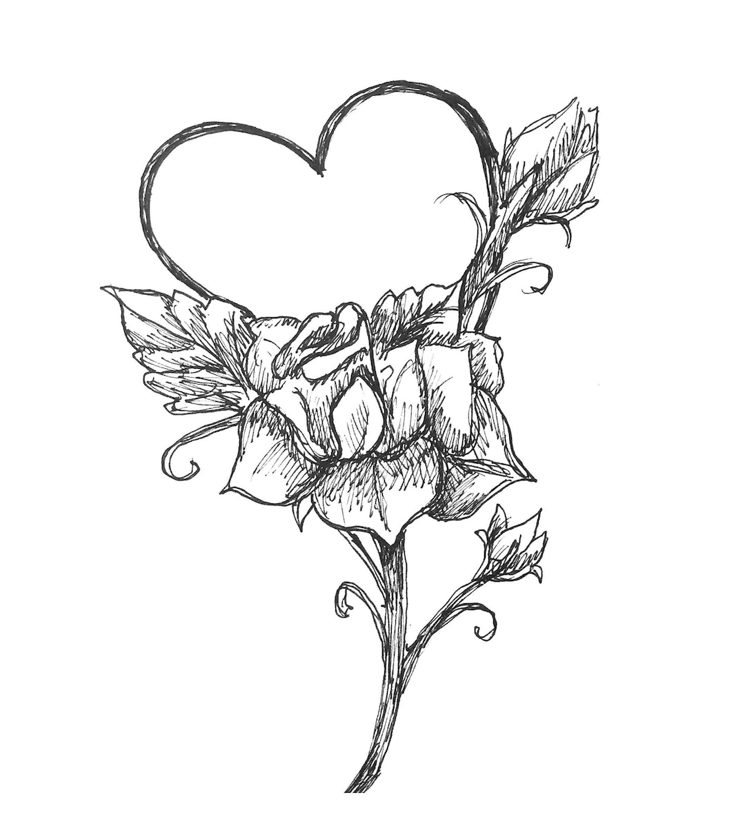 Valentine Printable Coloring Page, Rose and Heart Print at Home ...