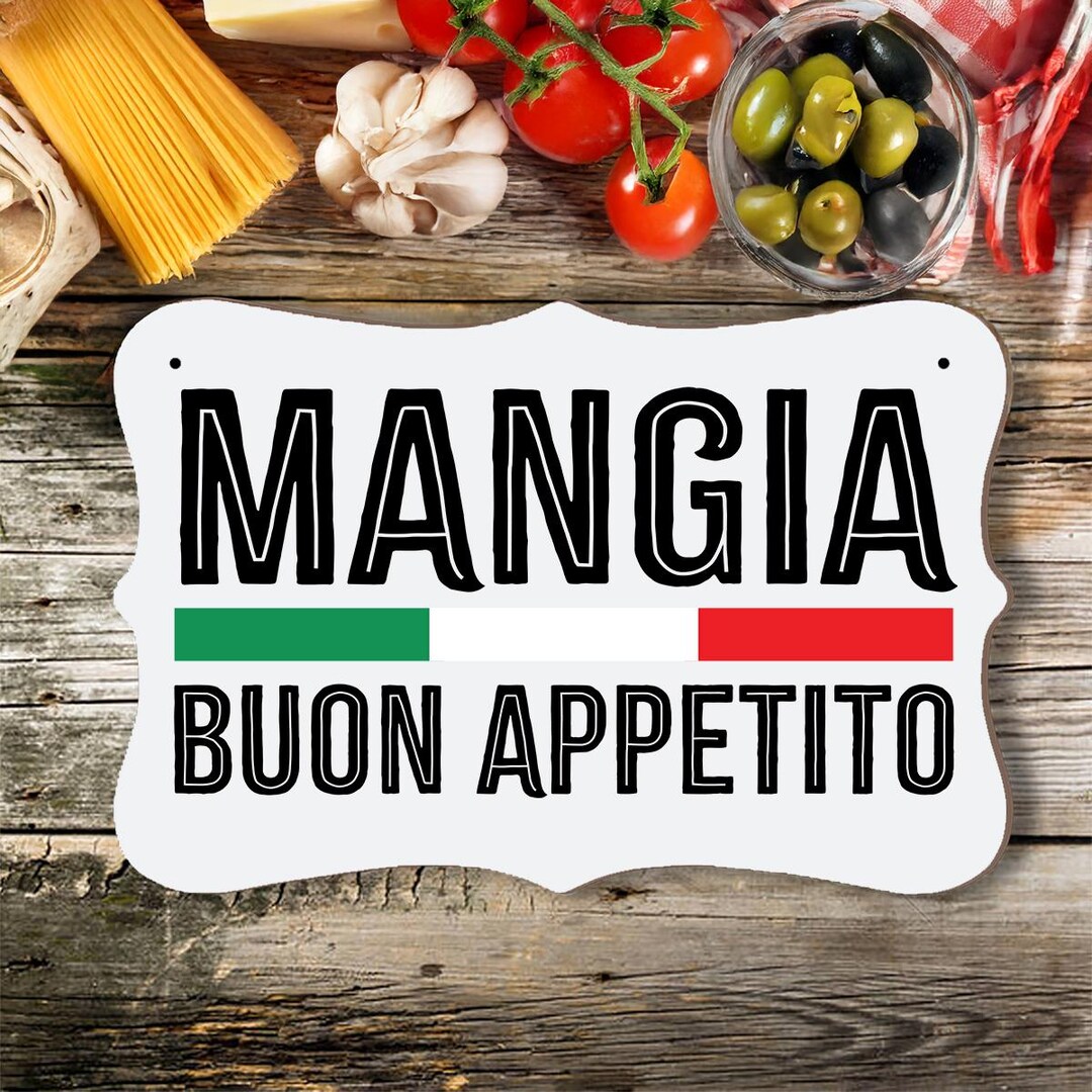 Italian Kitchen Sign, Tuscan Door Sign, Wood Panel Painting, Mangia ...