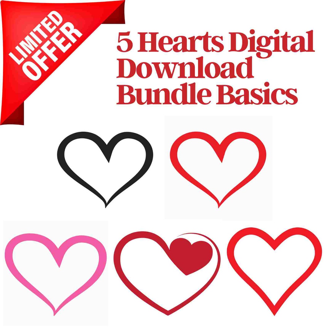 Heart Digital Download Bundle, Heart SVG, Heart PNG Files, Valentine ...