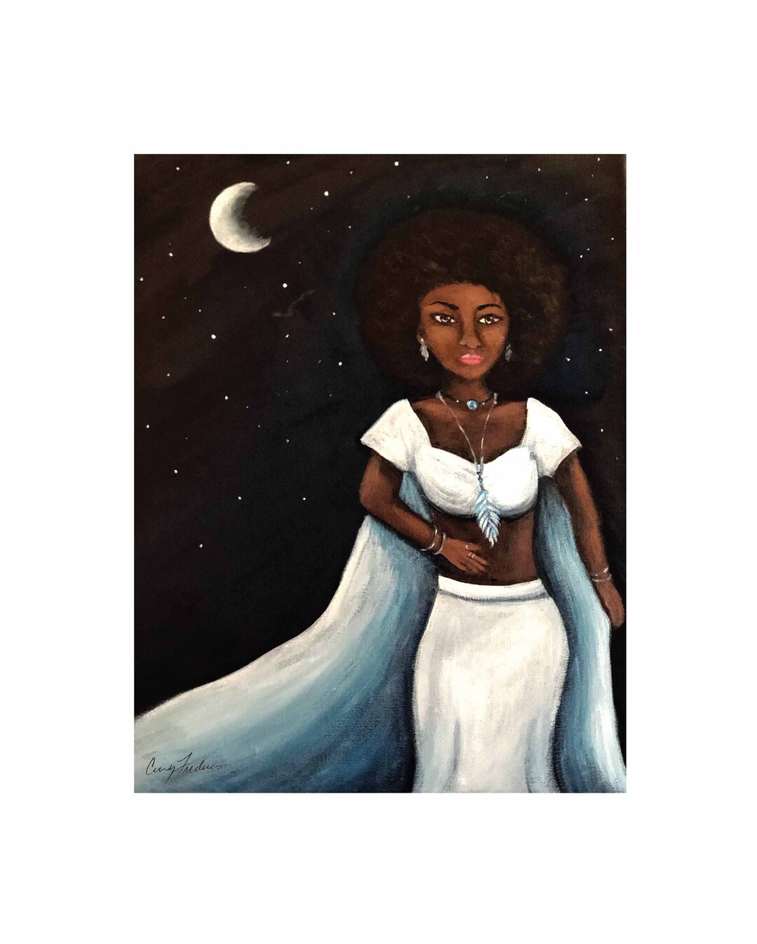 Printable Art - Dark Skinned Lady and Moon - 16 X 20 Pdf Instant ...