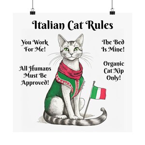 Italian Cat Rules Poster, Matte Italian Flag Cat Print, Personalized ...