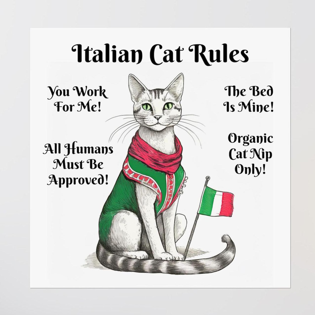 Italian Cat Rules Poster, Matte Italian Flag Cat Print, Personalized ...