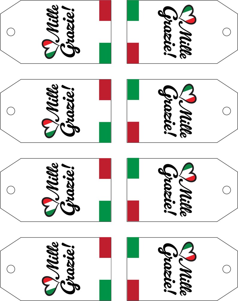Mille Grazie Italian Gift Tags: Avery Template (PDF Download) - Etsy