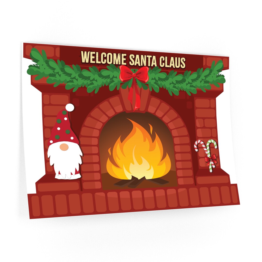 Christmas, Fireplace, Santa Claus Chimney, Wall Decal, Welcome Santa ...