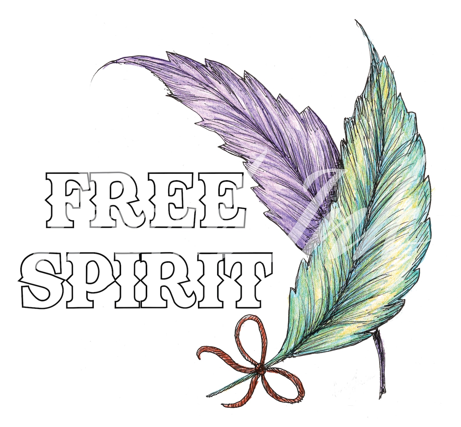 Feather Free Spirit Digital Download, Bold Free Spirit Hand Drawn ...