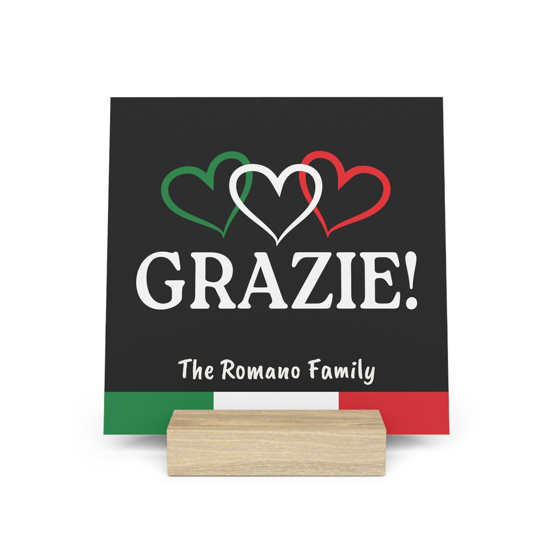 Italian Grazie Table Sign, Italian Gallery Board With Stand, Thank You ...