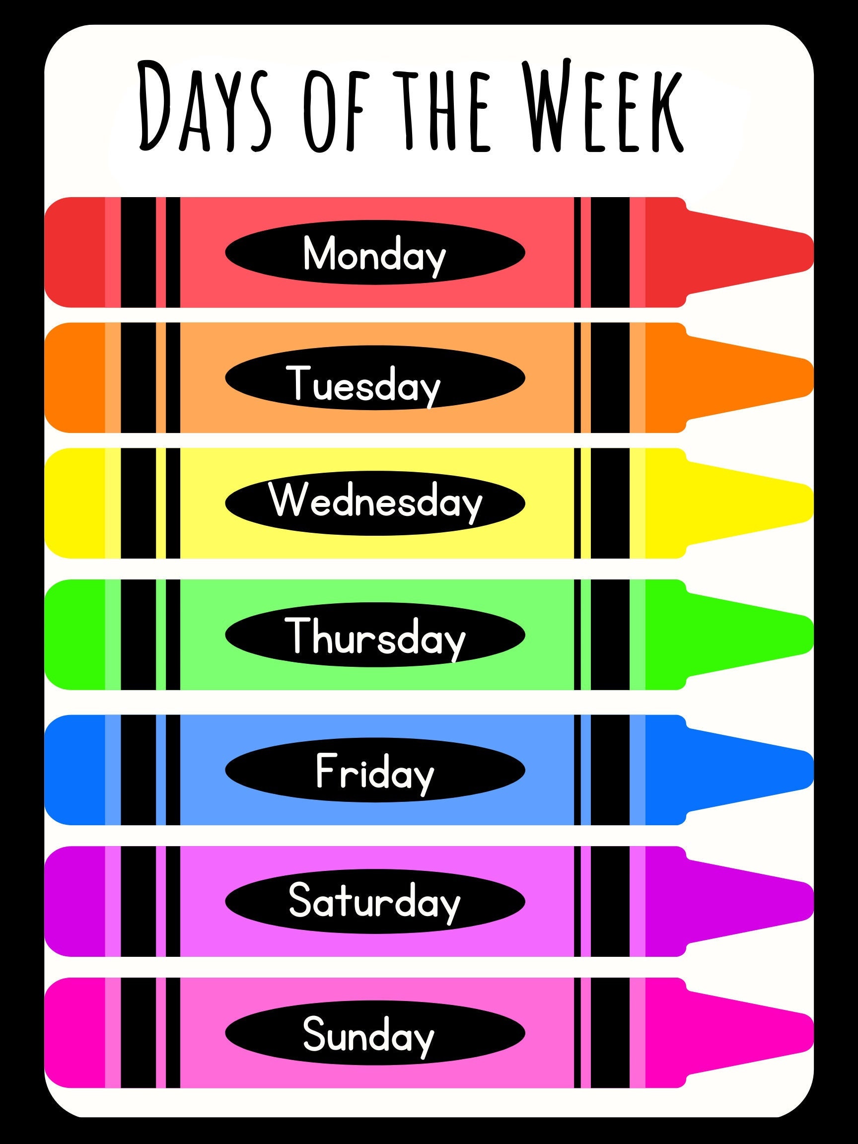 Days of the Week Rainbow Crayon Poster - Etsy