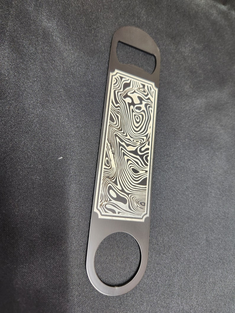 Laser Engraved Damascus Steel Pattern Long Handle Bottle Opener ...