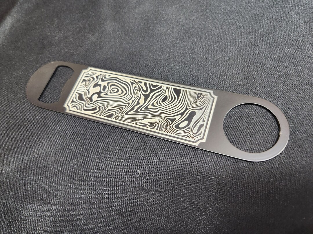 Laser Engraved Damascus Steel Pattern Long Handle Bottle Opener ...