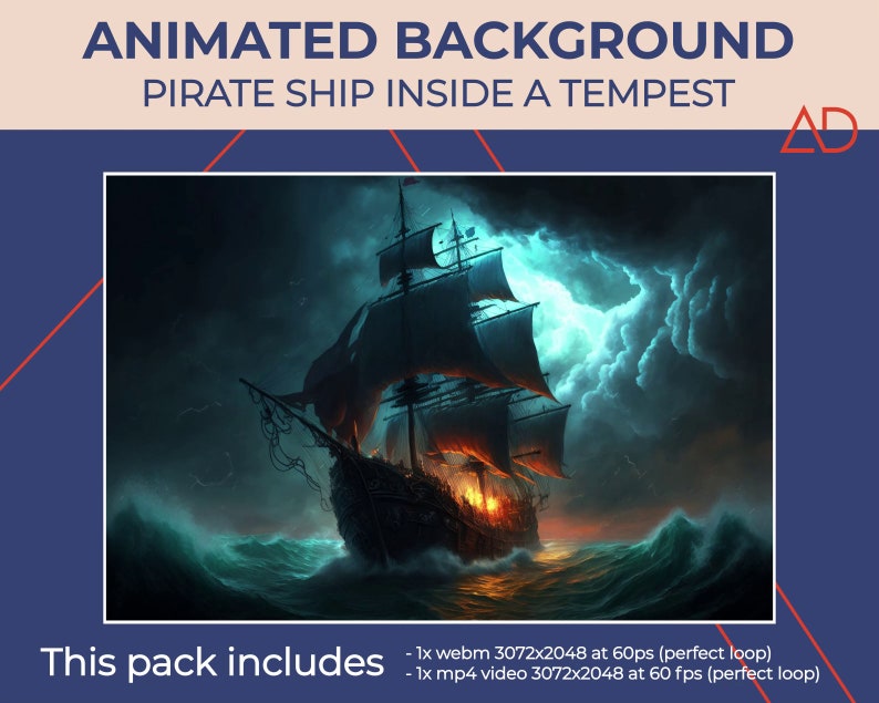 Animated Pirate Ship Stream Background – Tempest Loop (digital Download ...