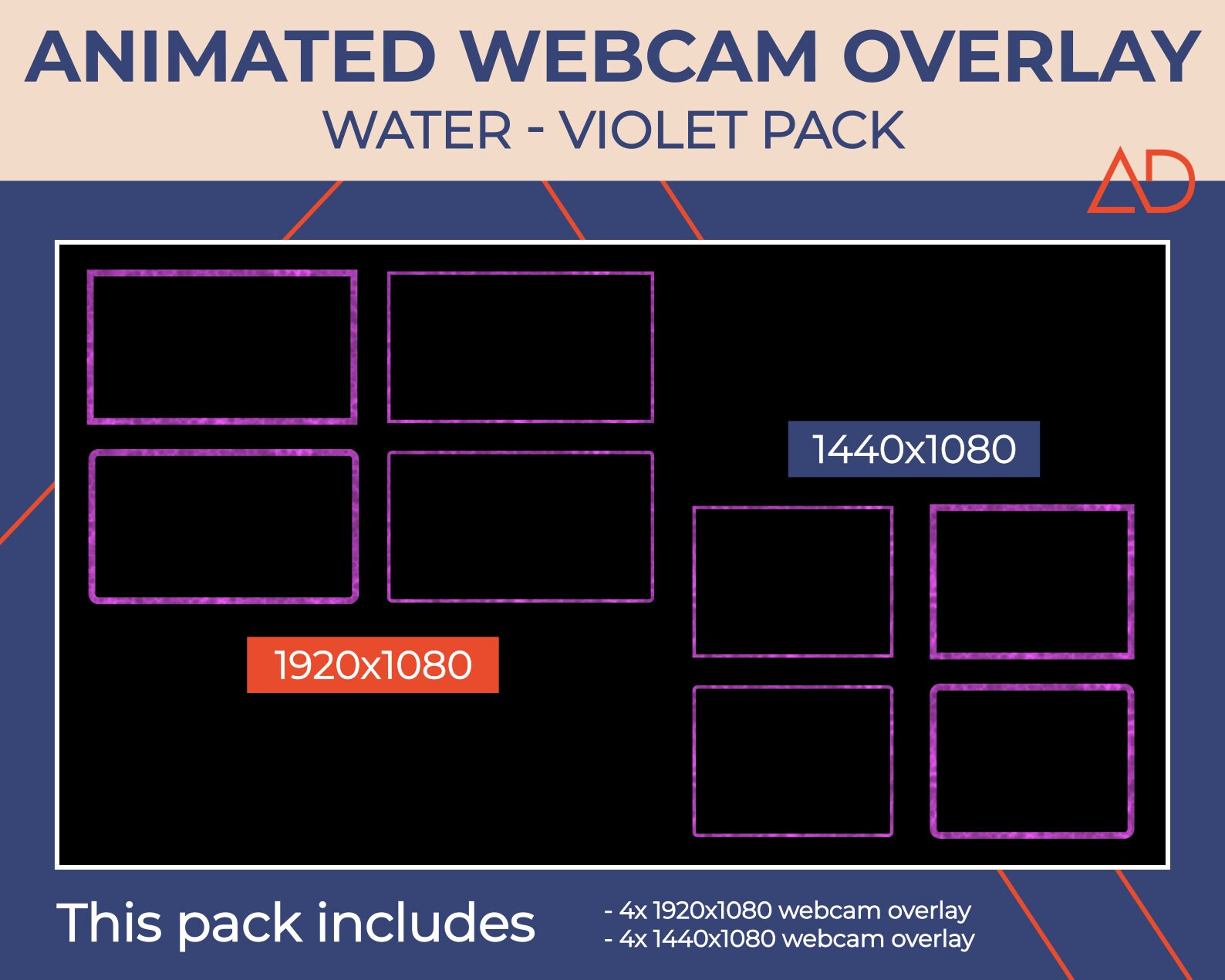 Animated Webcam Overlay Twitch Water Pack Violet Color Camera Border ...