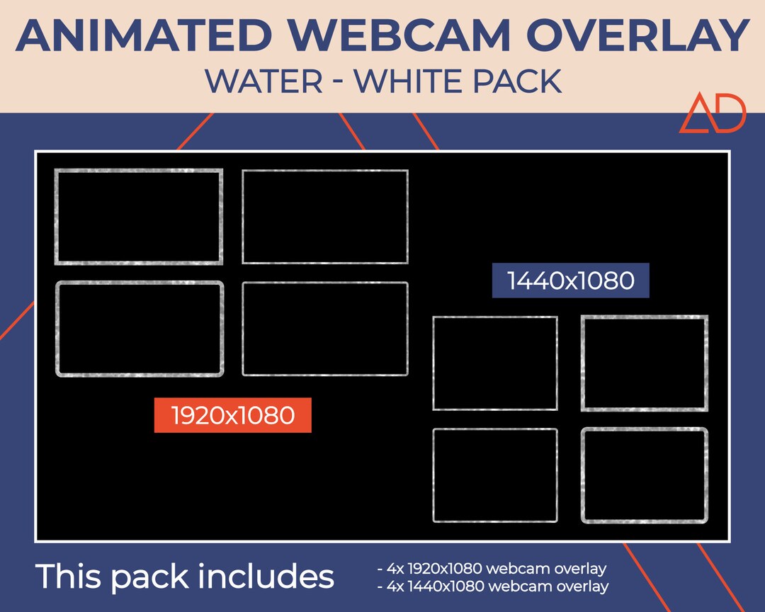 Animated Webcam Overlay Twitch / Water Pack / White Color / Camera ...