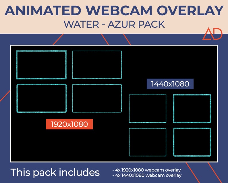 Animated Webcam Overlay Twitch / Water Pack / Azur Color / Camera ...