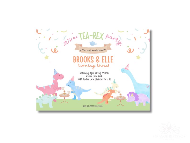 Editable Tea Rex Dinosaur Birthday Party Invitation | Canva Template ...