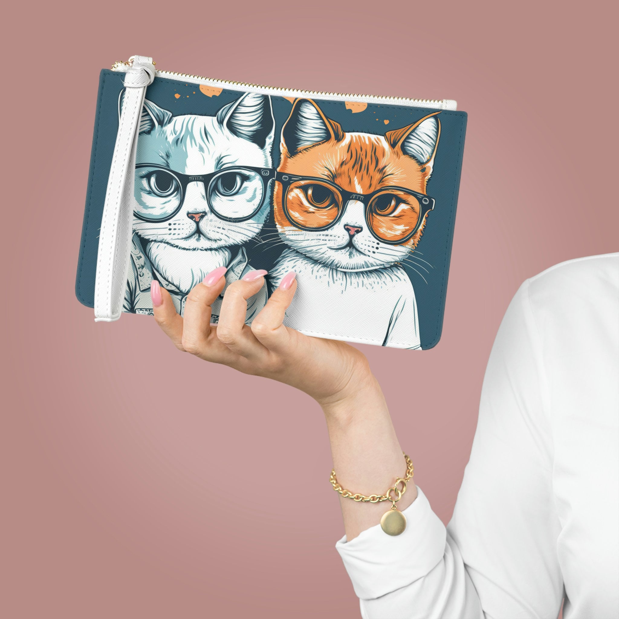 Hipster Cats With Glasses Clutch Bag, Vegan Leather Wallet, Clutch ...