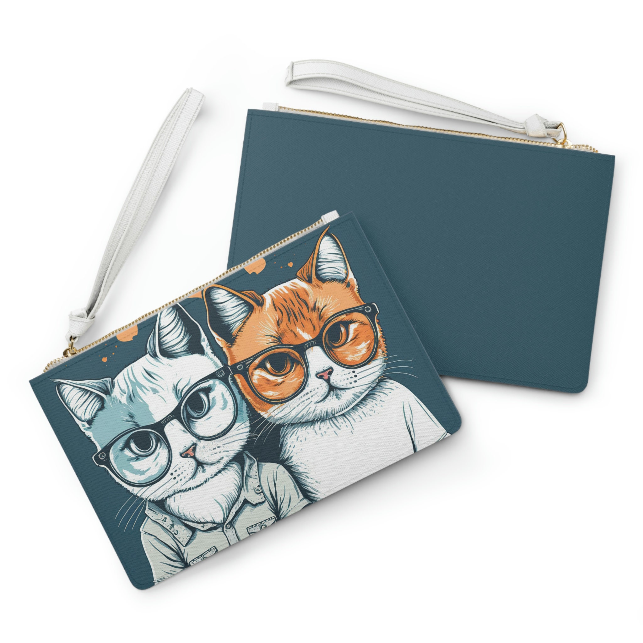 Hipster Cats With Glasses Clutch Bag, Vegan Leather Wallet, Clutch ...