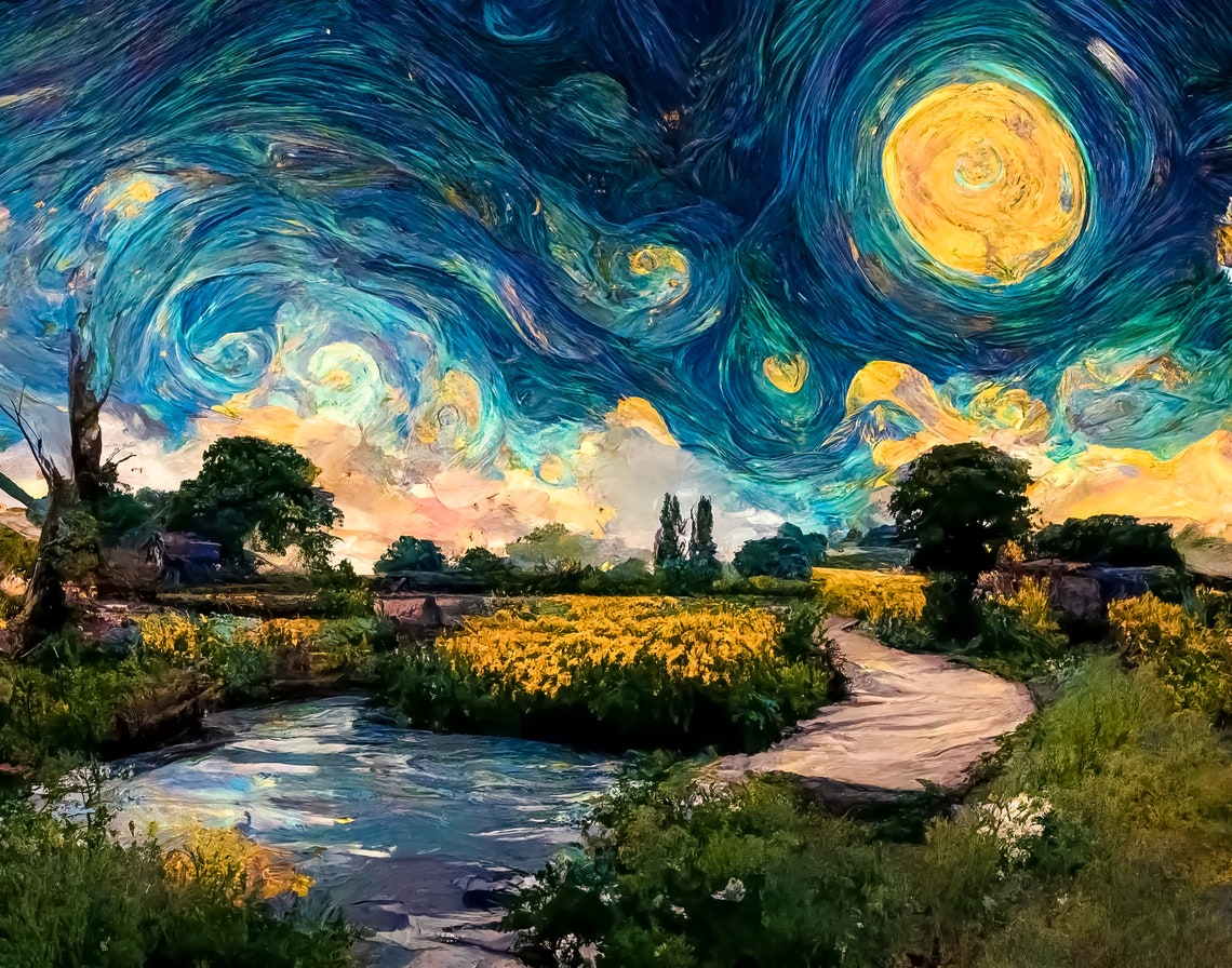 Monet & Van Gogh Inspired Digital Art | Starry Night and Garden at ...
