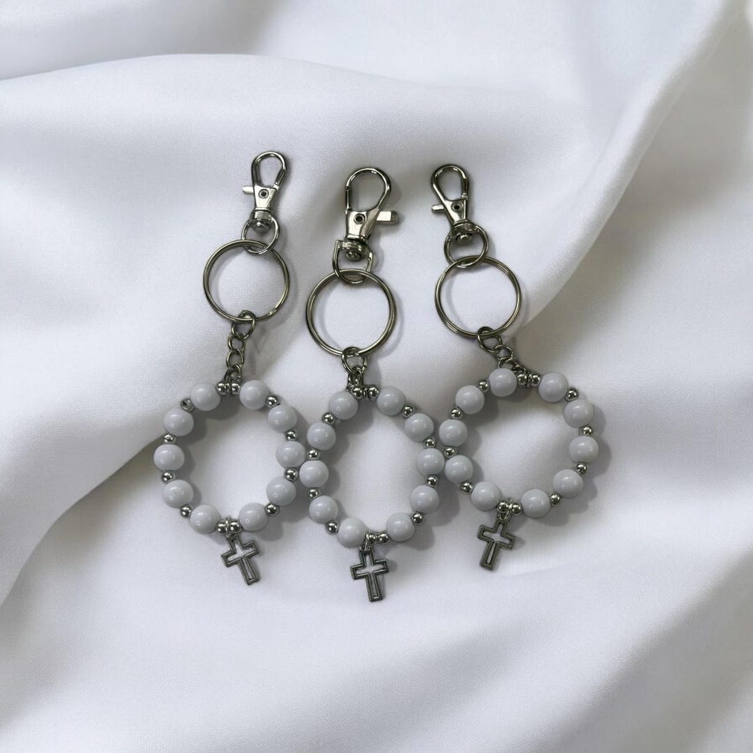 Rosary Favors | Cross Keychain for Women | Confirmation Favors | Rosary Keychain | Baptism ...