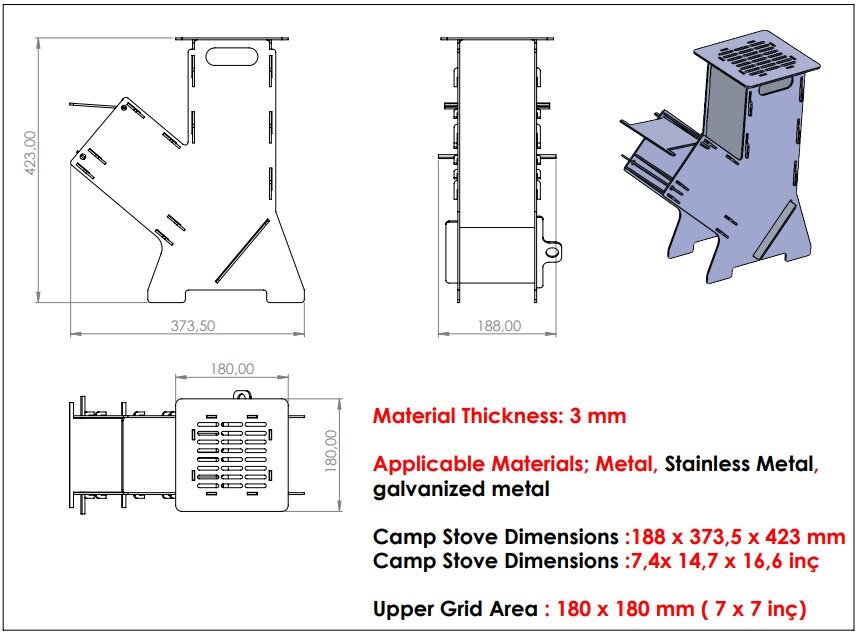 Rocket Stove DXF File: Portable Outdoor Fire Pit Laser Cut Design ...