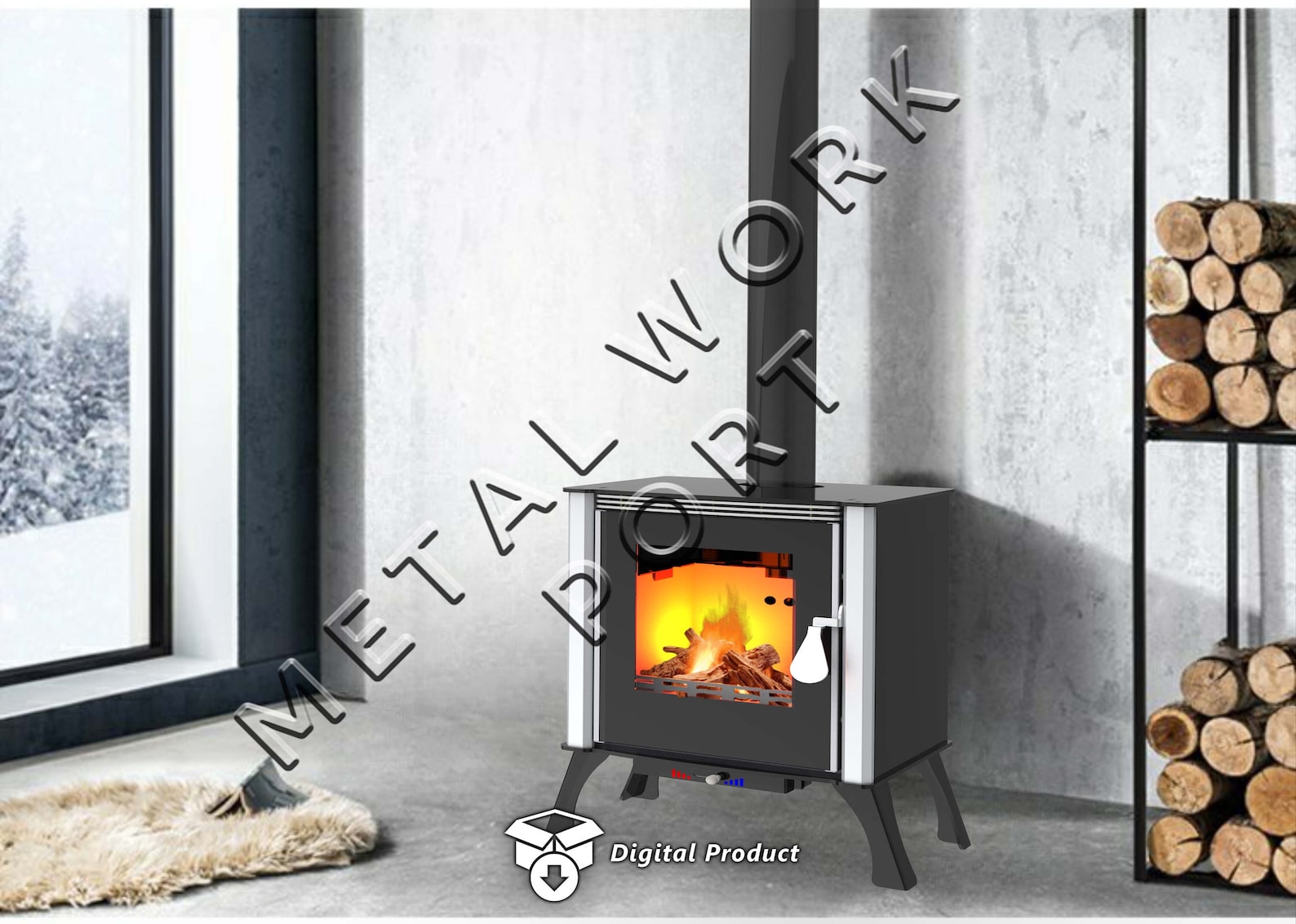 Chalet Stove Dxf, Fireplace Dxf ,wood Stove Dxf, Room Stove, Laser Cut ...