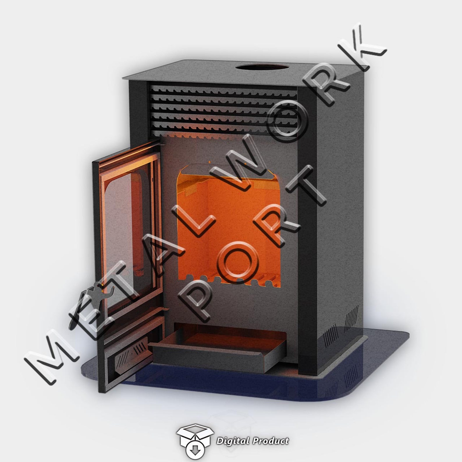 Wood Burning Stove DXF Laser Cut Files: Fireplace Design (digital ...