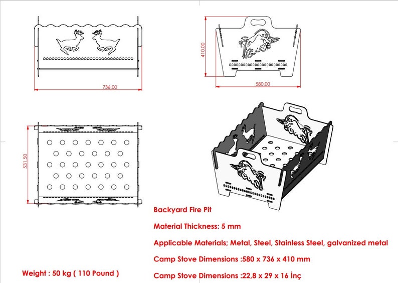 Backyard Fire Pit Dxf, BBQ Dxf, Outdoor Fire Box, Collapsible Fire Pit ...