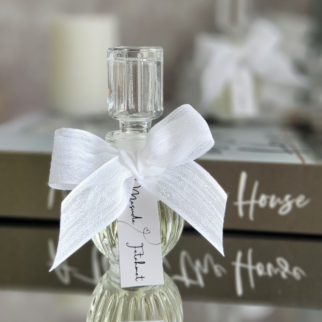 Personalized Mini Crystal Cologne Bottles With White Linen Ribbon ...