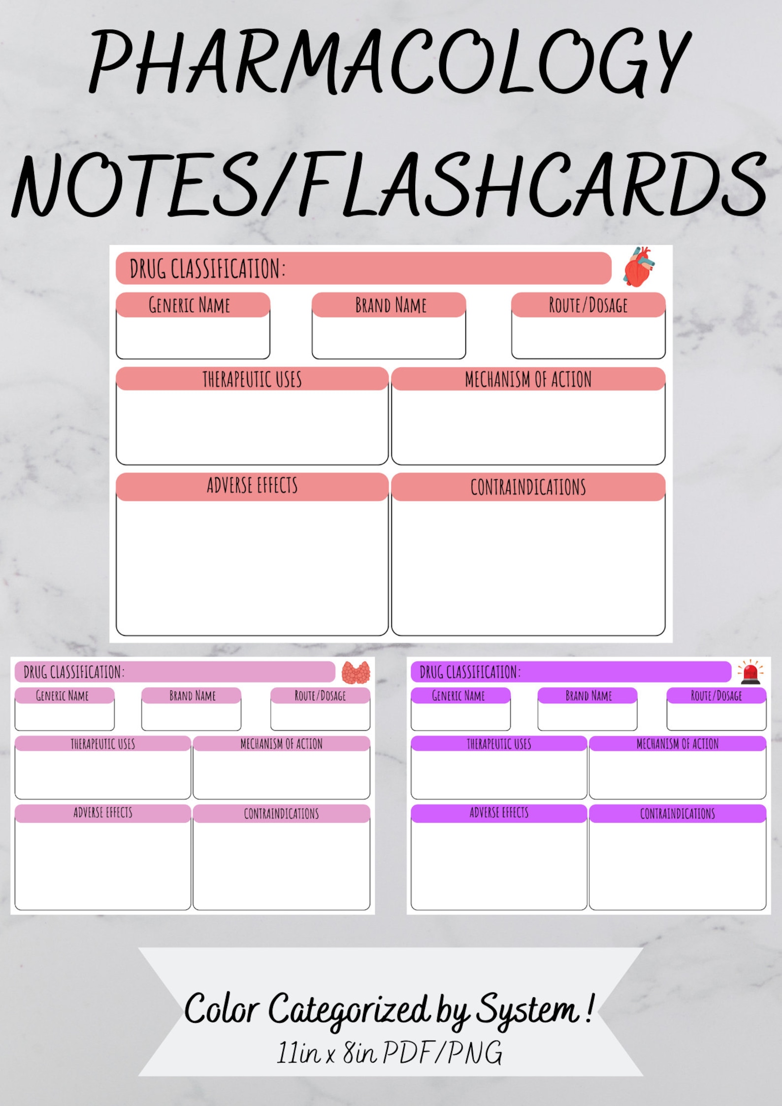 Pharmacology Note Flashcards | Study Template | Digital File ...