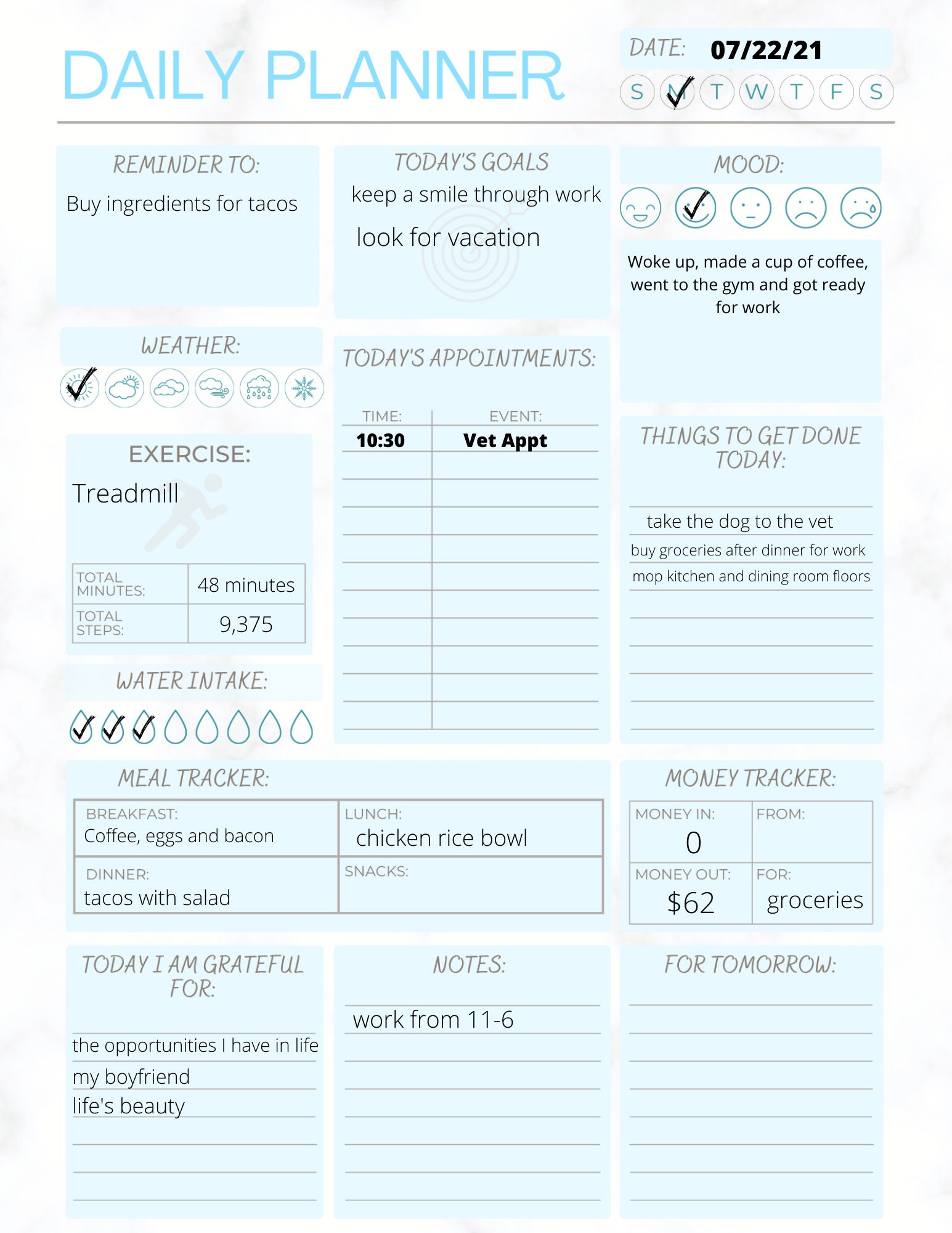 PRINTABLE DAILY PLANNER | Productivity Template | Plan a Day | Pdf - Etsy