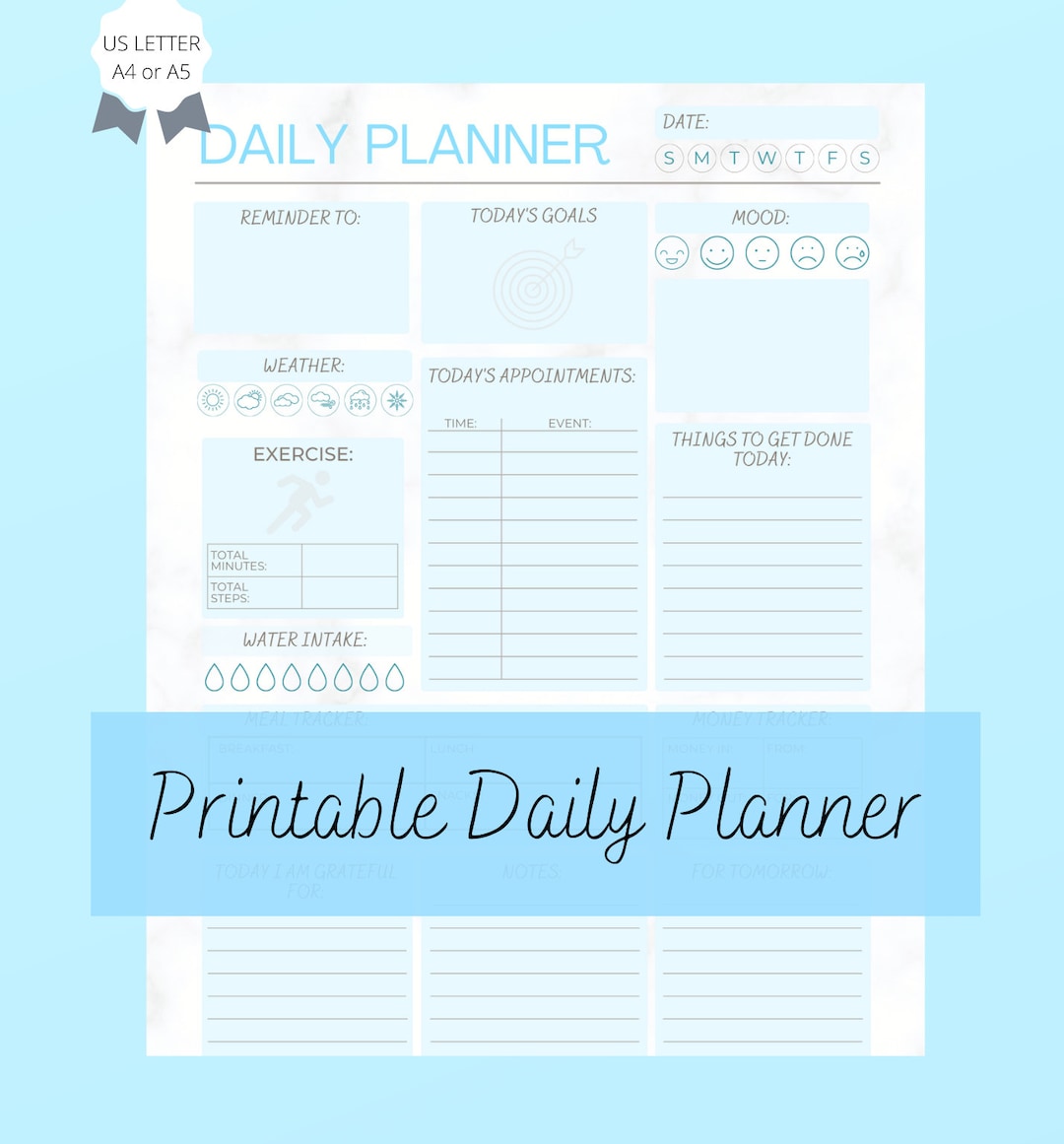 PRINTABLE DAILY PLANNER | Productivity Template | Plan a Day | Pdf - Etsy