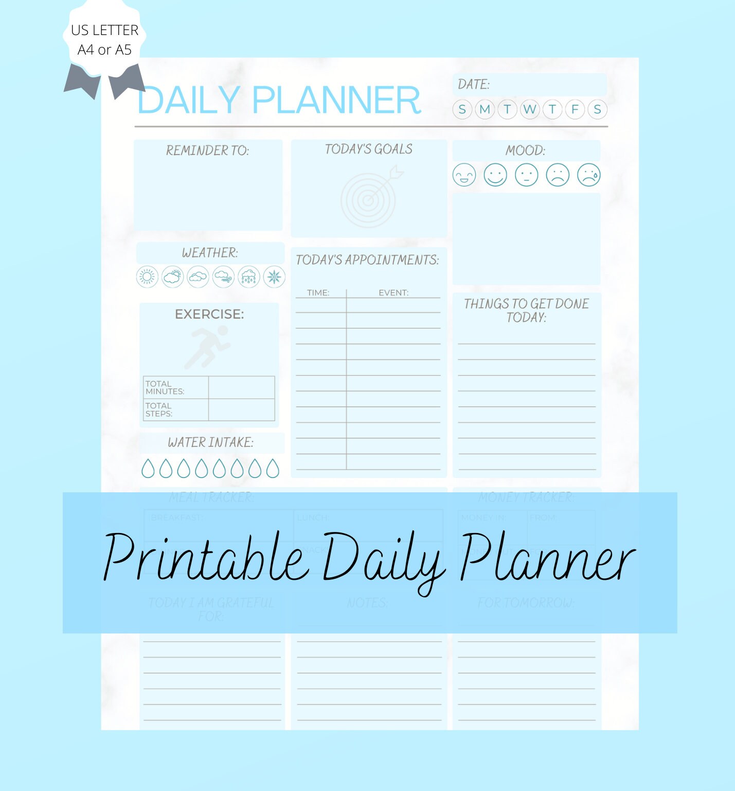 PRINTABLE DAILY PLANNER | Productivity Template | Plan a Day | Pdf - Etsy