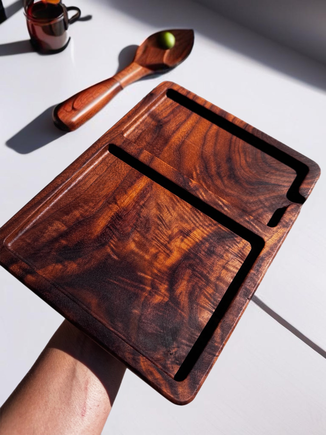 Solid Wood EDC (every Day Carry) Tray & Organizer With Leather Lining ...