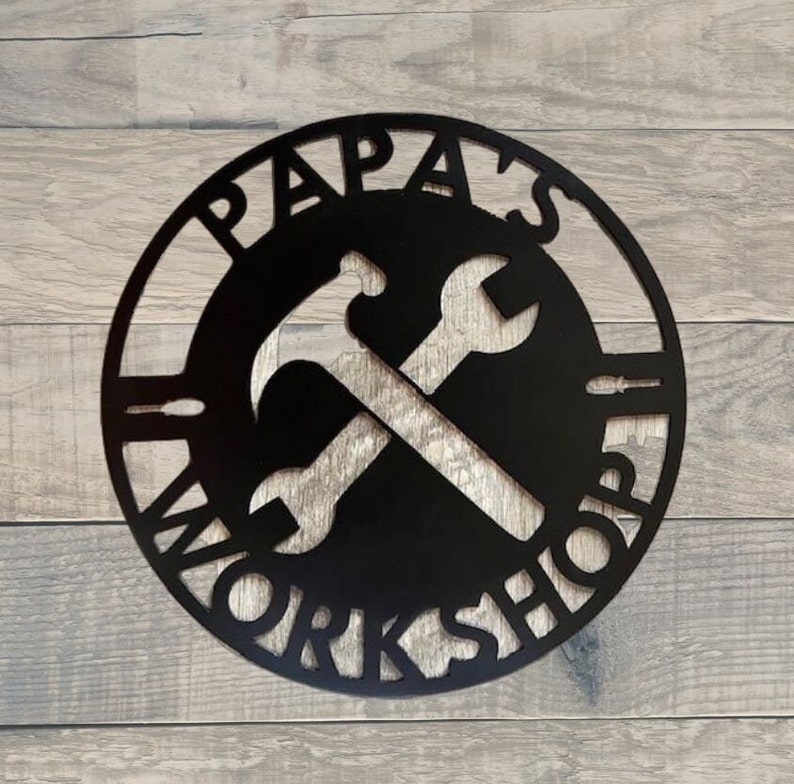 Black Steel Papa’s Workshop Sign - Etsy