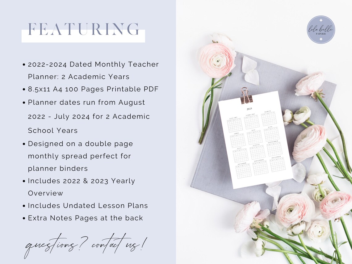 Teacher Planner Printable PDF, Dated 2023 2024 Academic Planner, Lesson ...